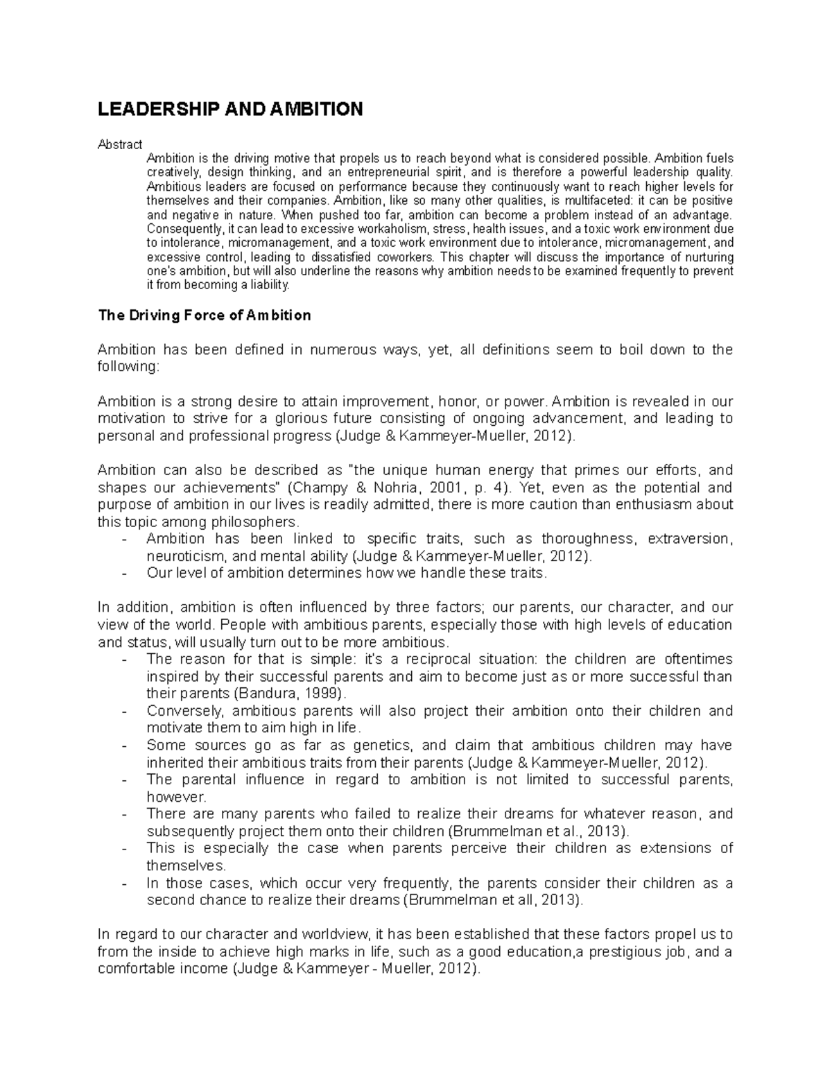 Lecture 17 - Leadership and Ambition - LEADERSHIP AND AMBITION Abstract ...