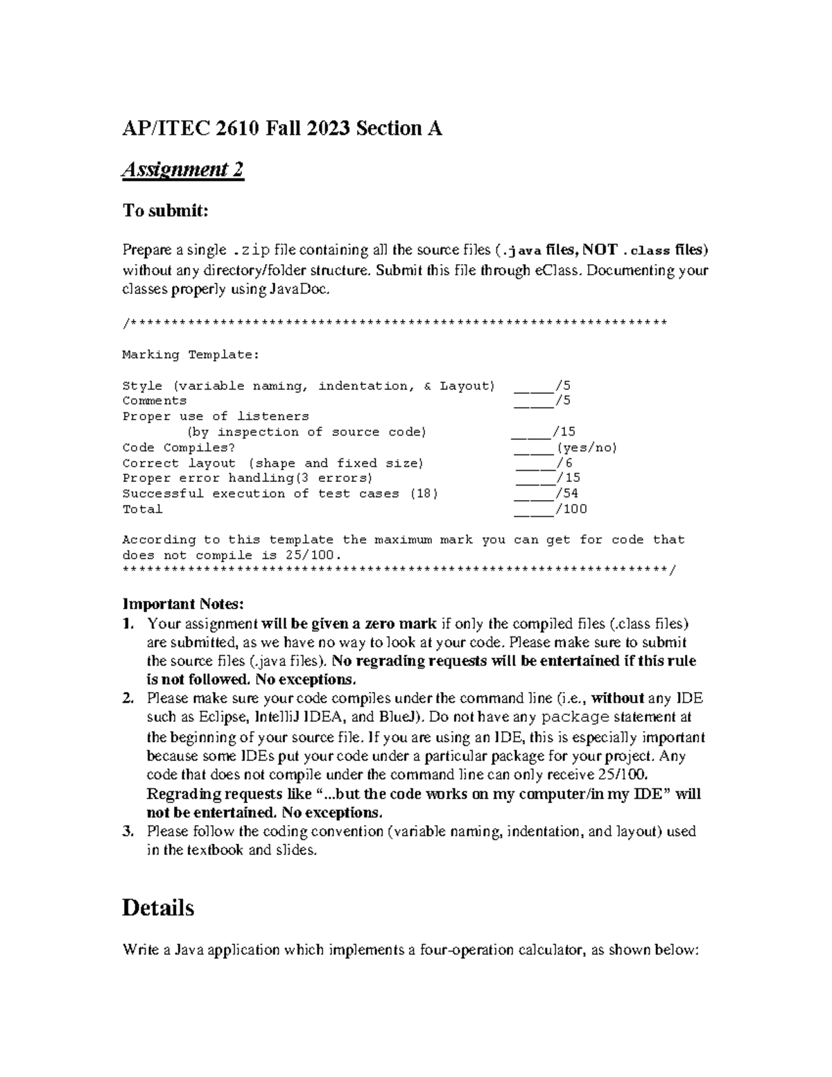 A2 - helpful - AP/ITEC 2610 Fall 202 3 Section A Assignment 2 To submit: Prepare a single .zip ...