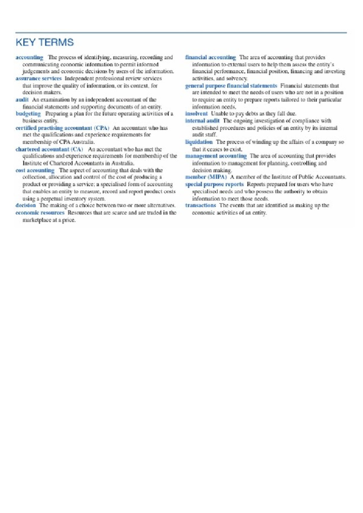 Key Terms Acct 2 - ACCT90013 - Studocu