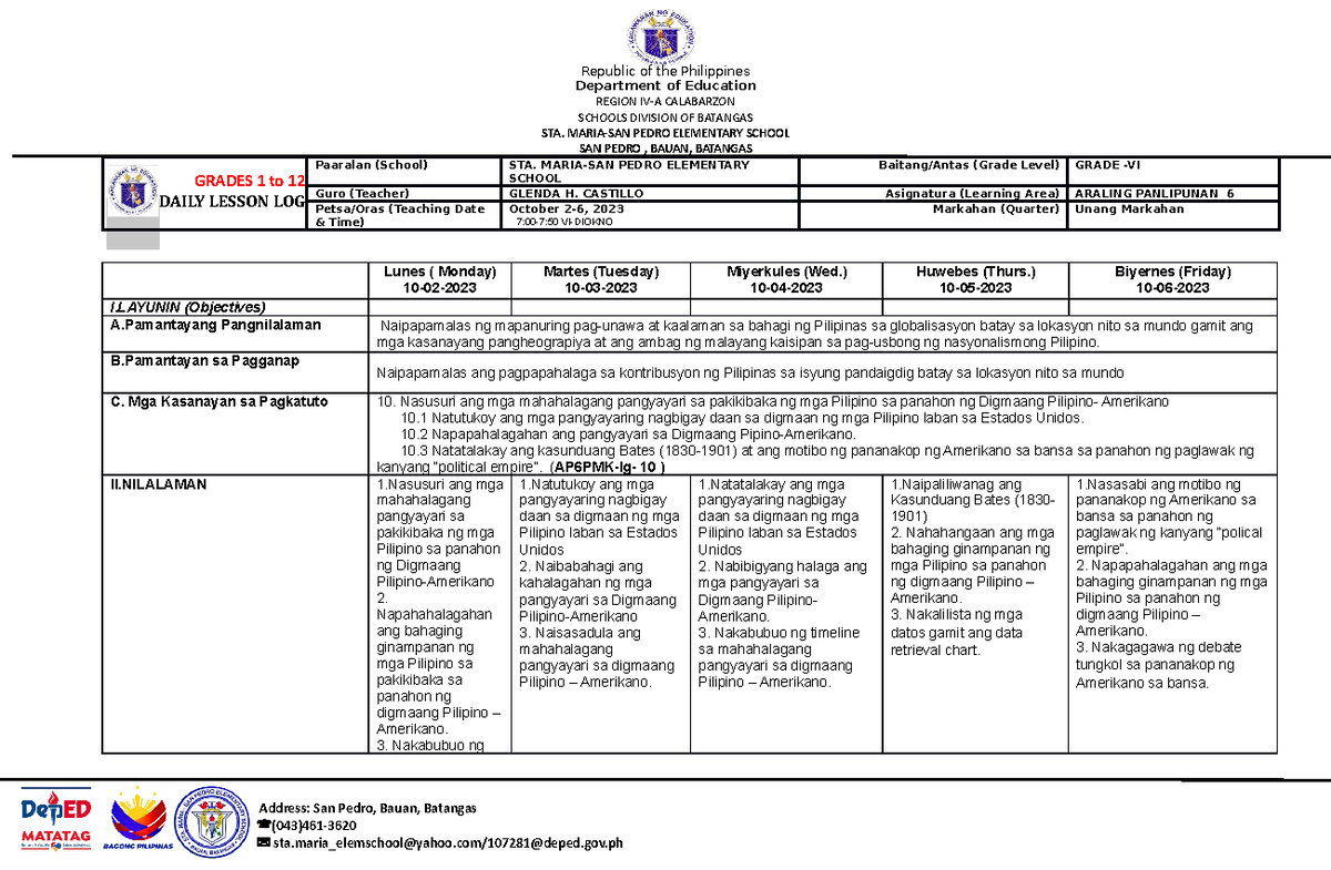 DLL AP6 Q1 Week 6 2023 - lesson - Department of Education REGION IV-A CALABARZON SCHOOLS ...