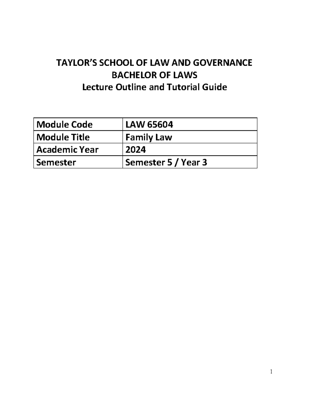Lecture and Tutorial Guide - TAYLOR’S SCHOOL OF LAW AND GOVERNANCE ...