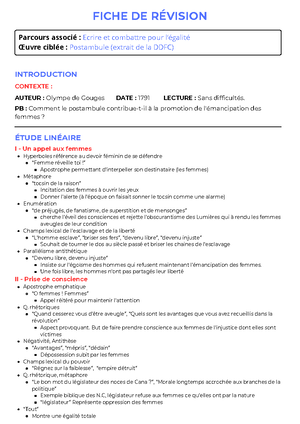 Adresse aux hommes (extrait de la DDFC) - ÉTUDE LINÉAIRE I - Remise en ...