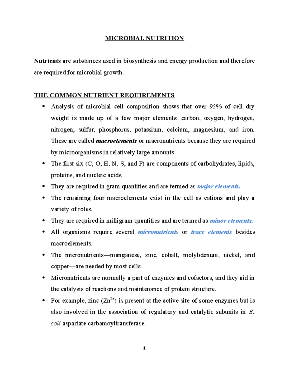 1. Microbial Nutrition - MICROBIAL NUTRITION Nutrients are substances ...