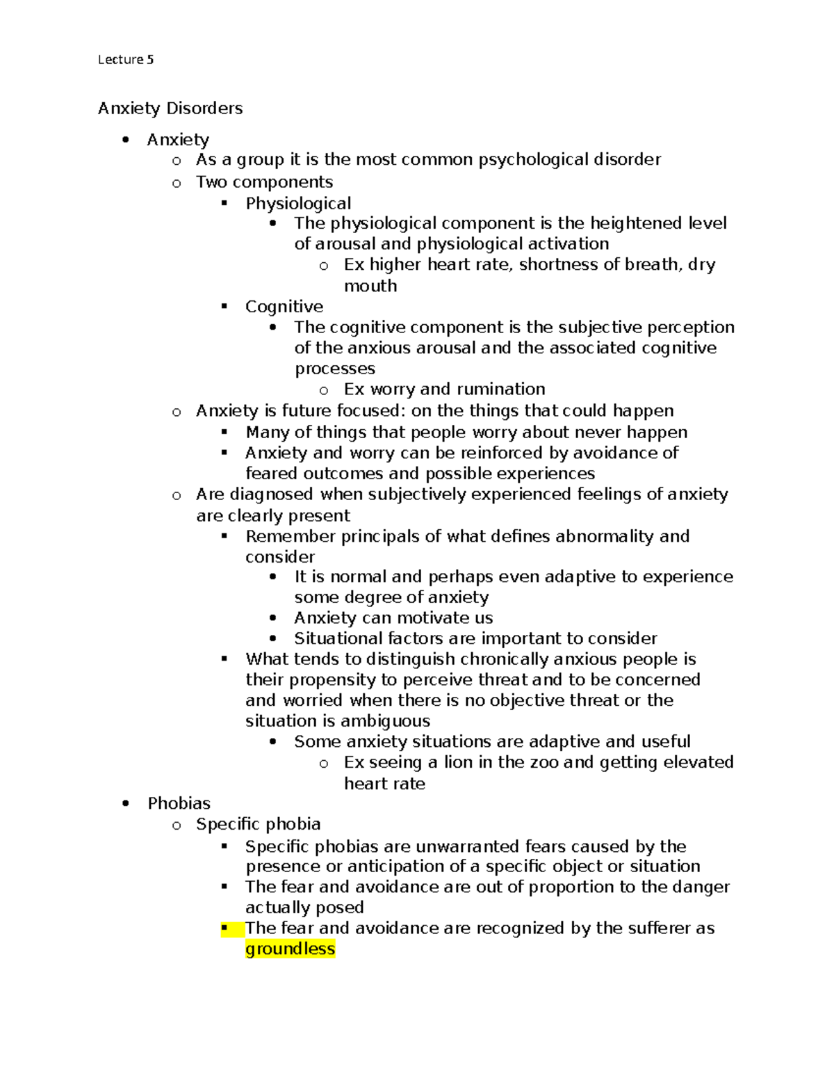 Lecture 5 - Anxiety Disorders - Anxiety Disorders Anxiety o As a group ...