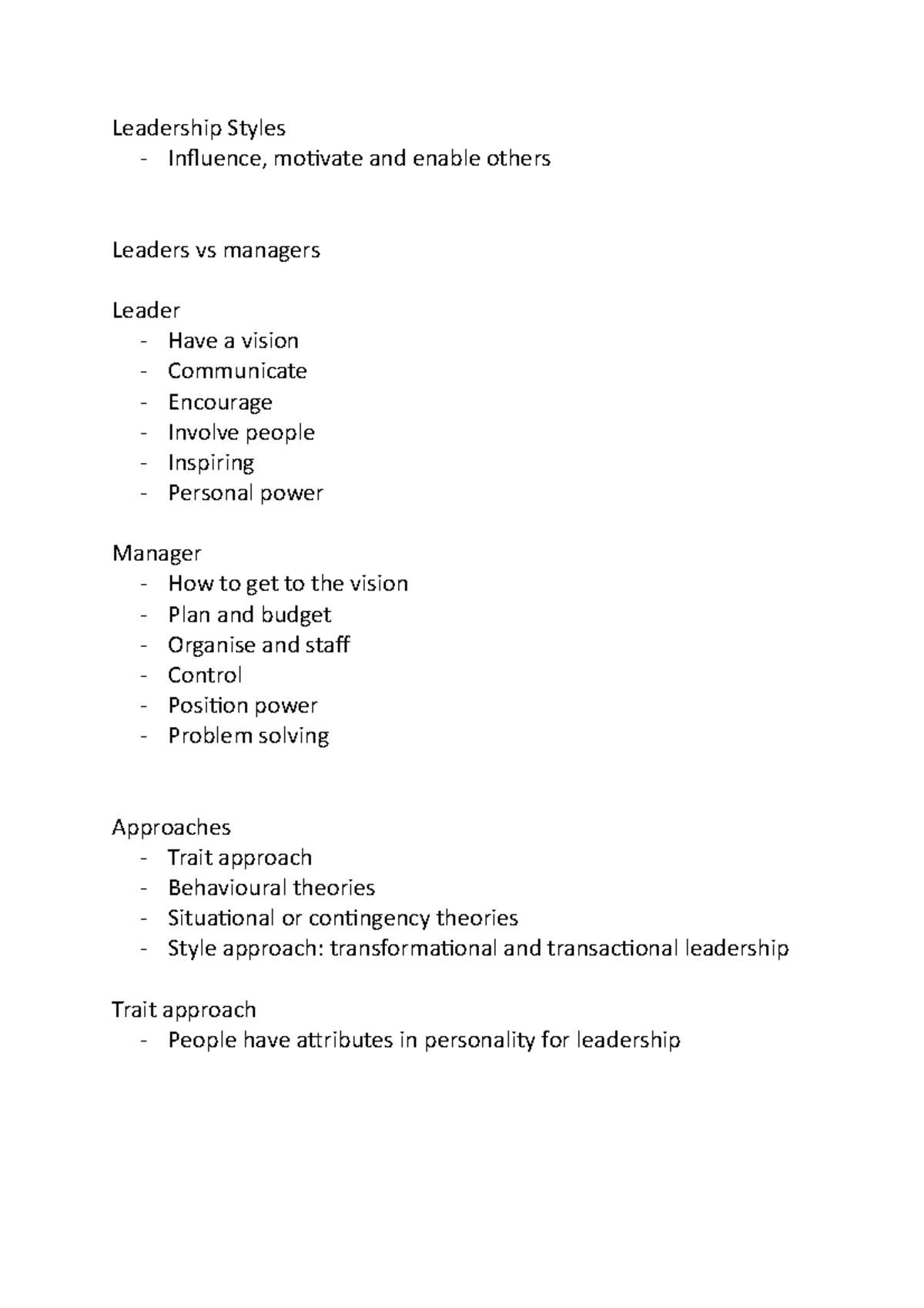 Leadership Styles - Lecture notes 4 - Leadership Styles - Influence ...