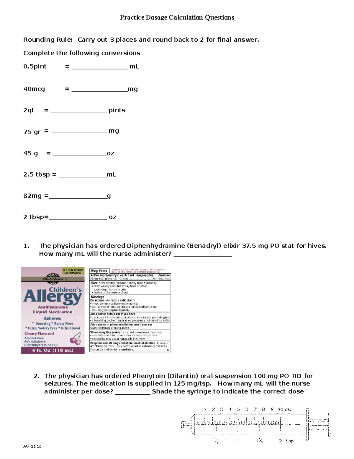 Learning to Love Dosage Calcs Practice Problems(1)(1) - Tagged ...