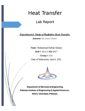 Ex 4 - assignment - Heat Transfer Lab Lab Report Experiment # 04 Study ...