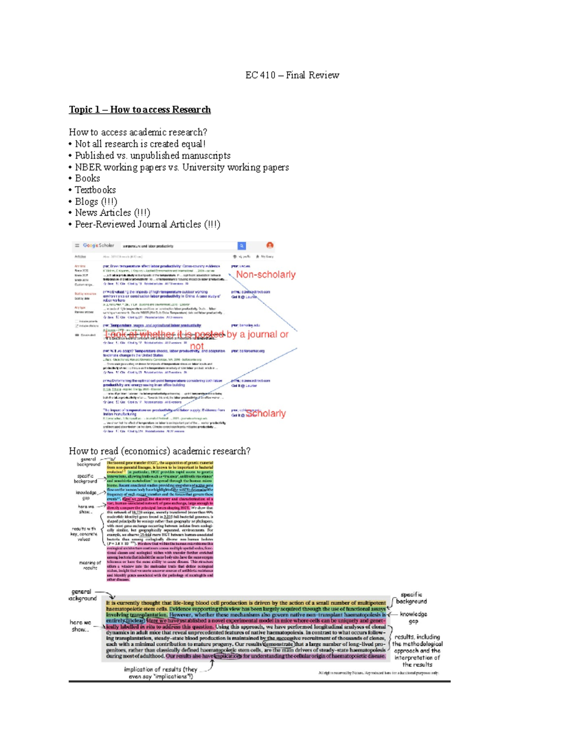 EC 410 - Final Notes - EC 410 – Final Review Topic 1 – How to access ...