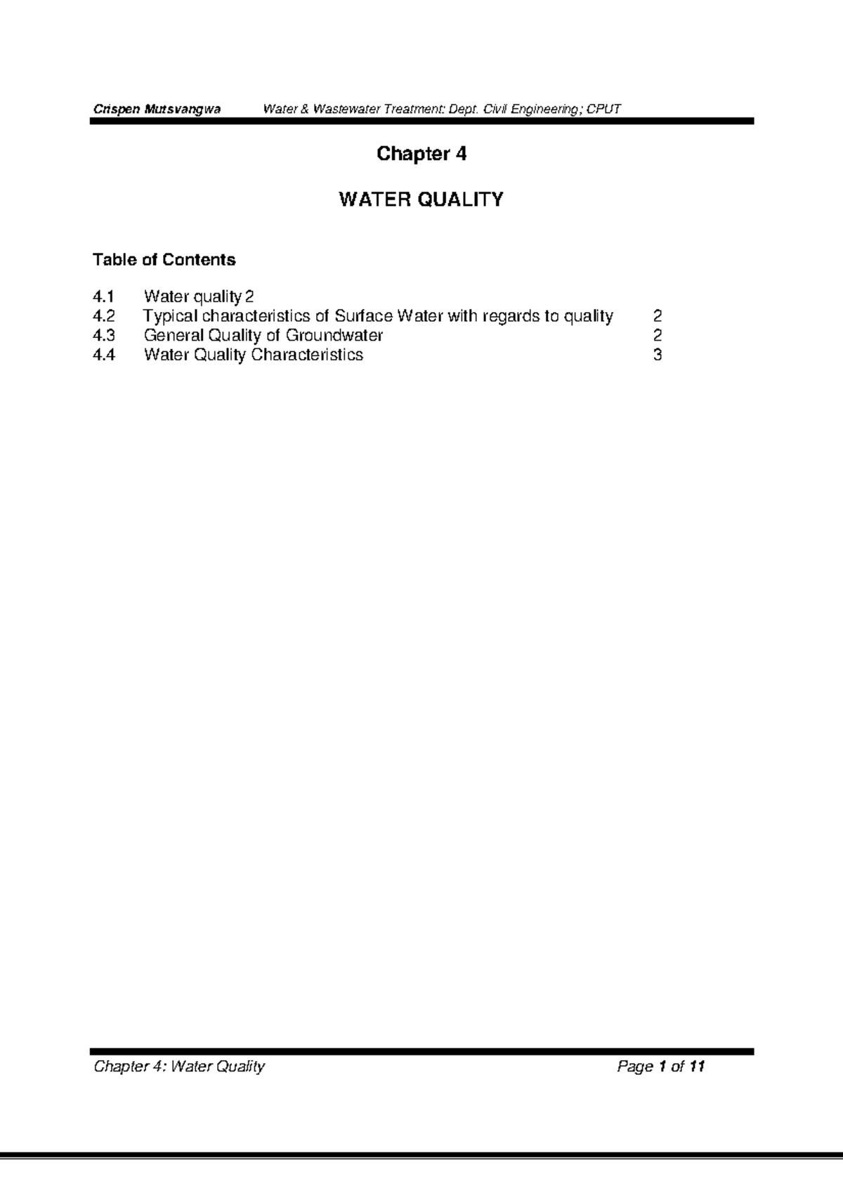 Chapter 4 Water Quality 2020 - Chapter 4 WATER QUALITY Table of ...