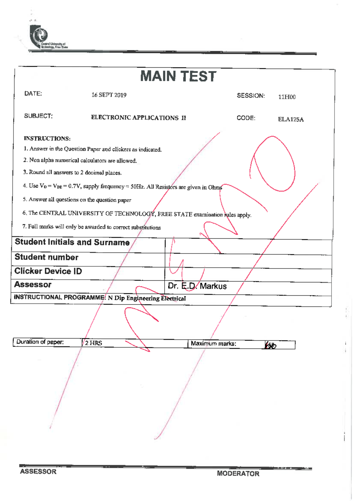 Main Test MEMO - Practice material - Central University of Technology ...