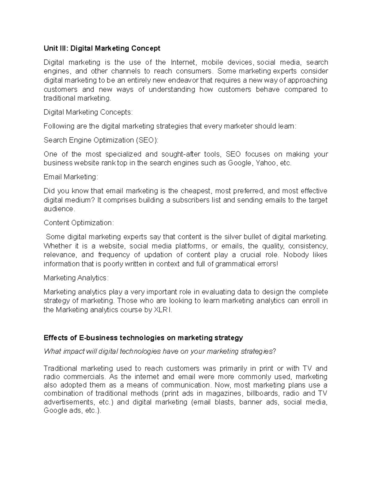 E- Business Final DOC 3 - Unit III: Digital Marketing Concept Digital ...