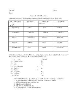 Spanish II Semester 1 Questions - Spanish II Semester 1 Questions UN ...