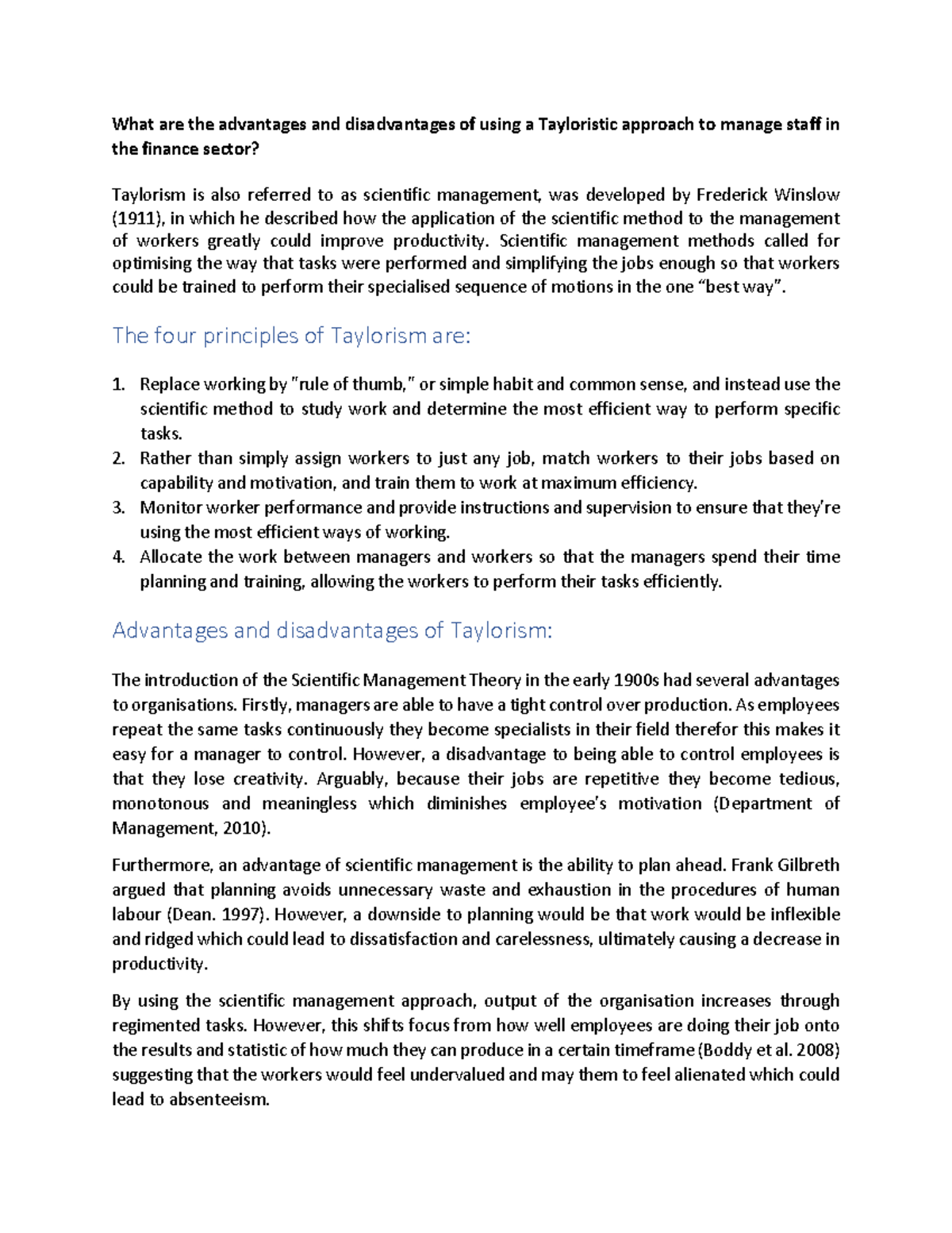 Taylorism - This document contains a culmination of lecture and ...