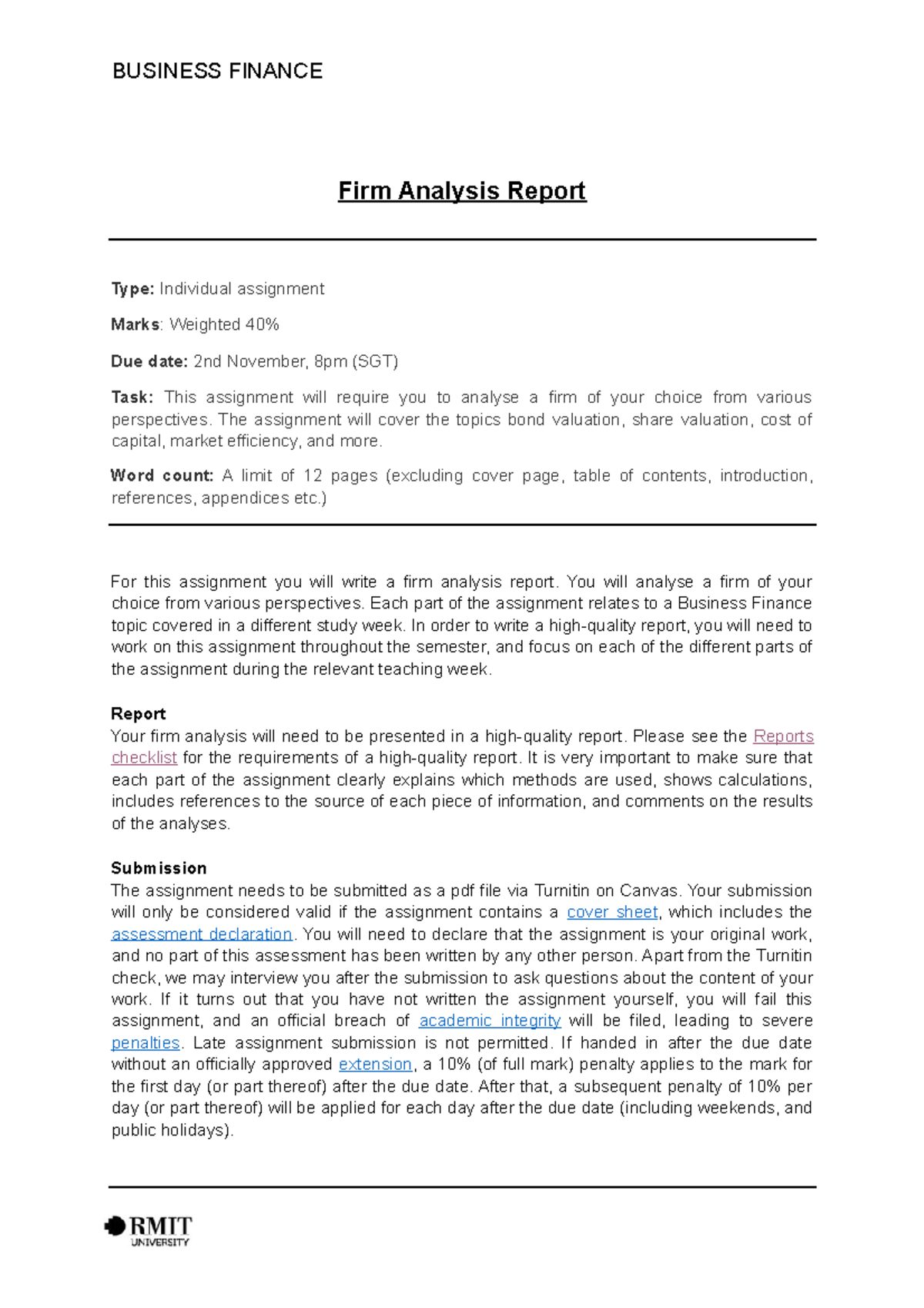 Business Finance Final Report Instruction 2021 - FIN0008 - SIM - Studocu