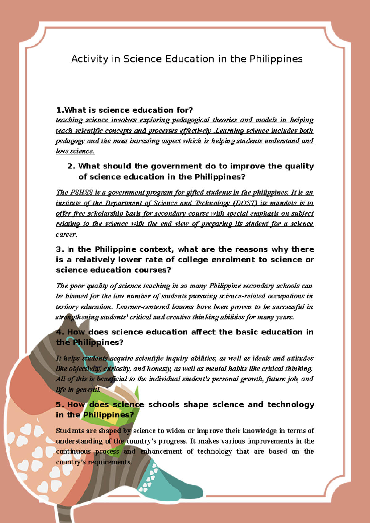 Activity in Science Education in the Phil - Learning science includes ...