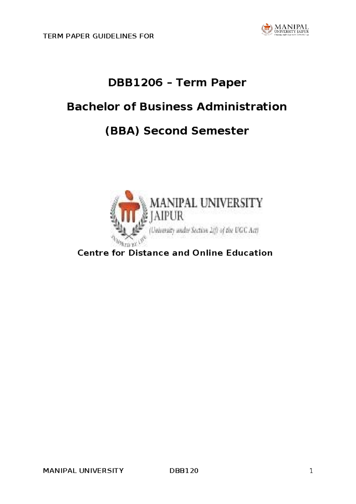 Guidelines for term paper for bachelors of business and administration ...