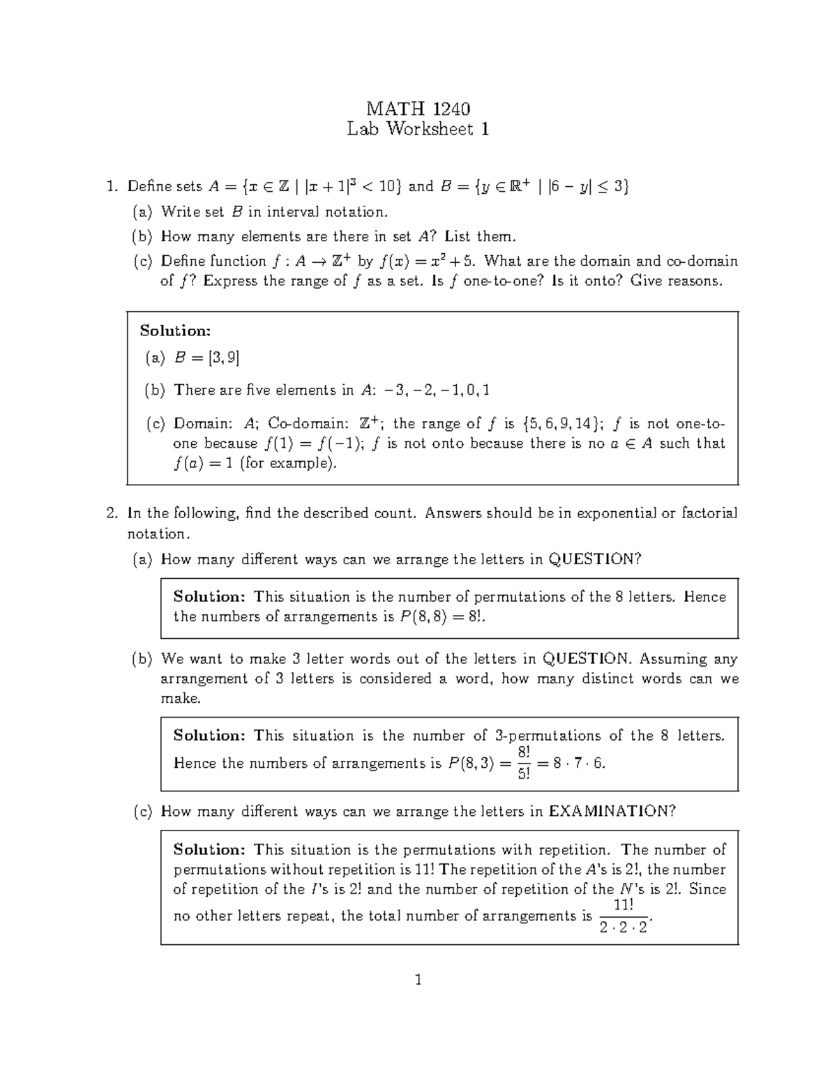 1240-Worksheet 1-Solutions - MATH 1240 Lab Worksheet 1 1. Define sets A ...