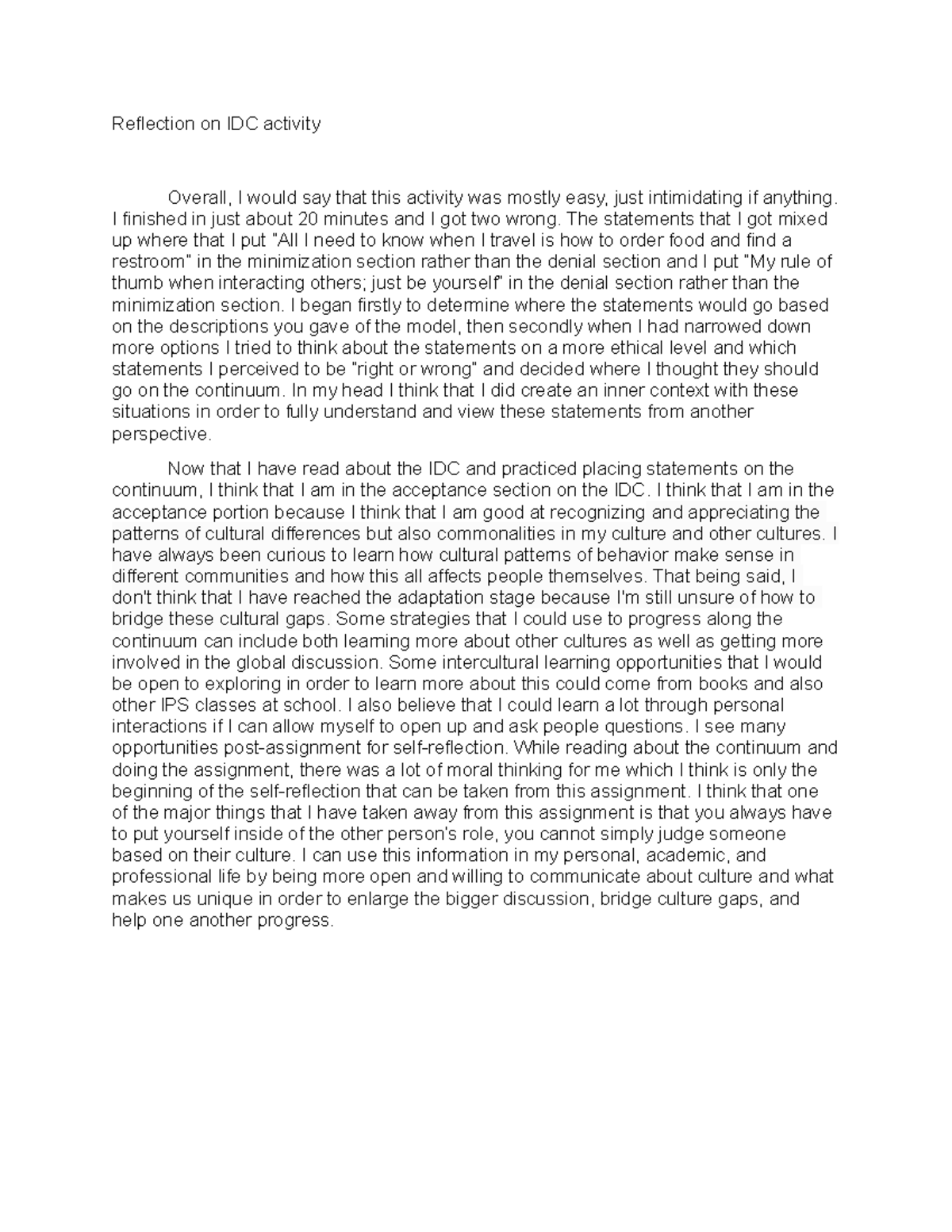 Reflection on IDC activity - Reflection on IDC activity Overall, I ...