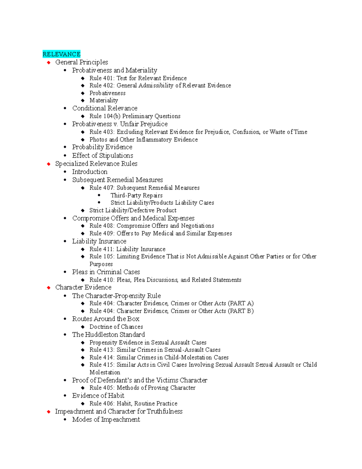 Evidence Overview - RELEVANCE General Principles Probativeness and ...