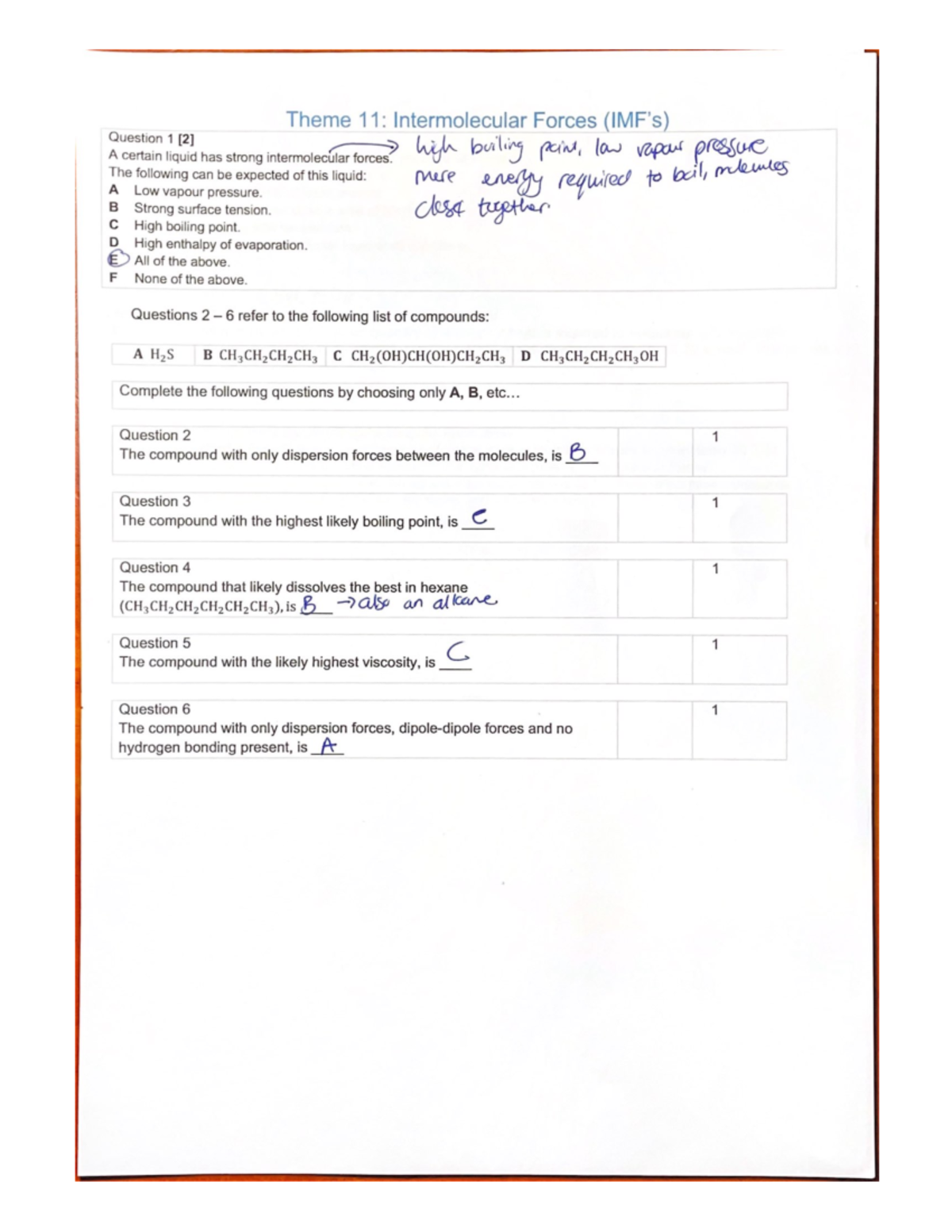 Theme 11 Imtermolecular Froces (IMF's) MEMO - Theme 11: Intermolecular ...