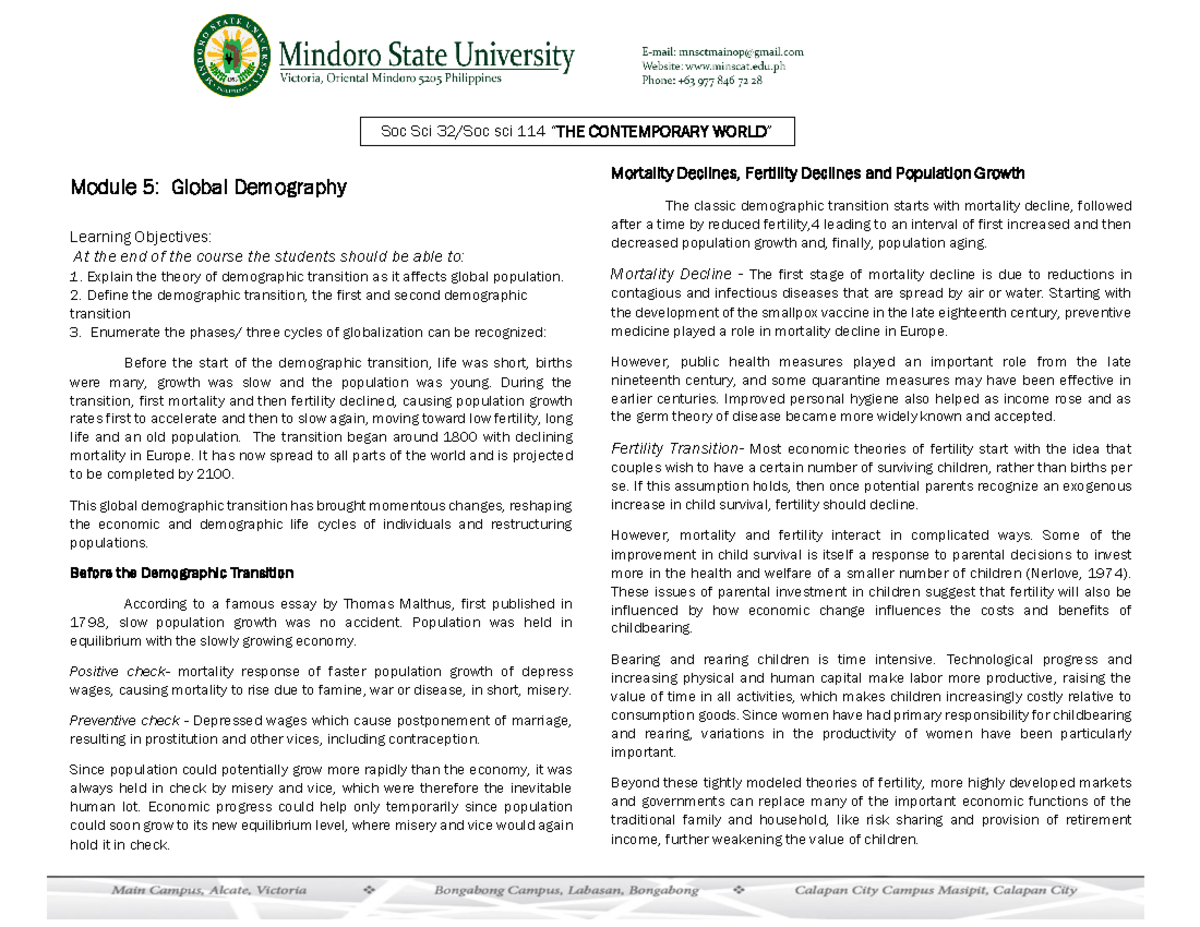 Soc Sci 32 & Soc Sci 114 Module 5 - Soc Sci 32/Soc sci 114 “THE ...