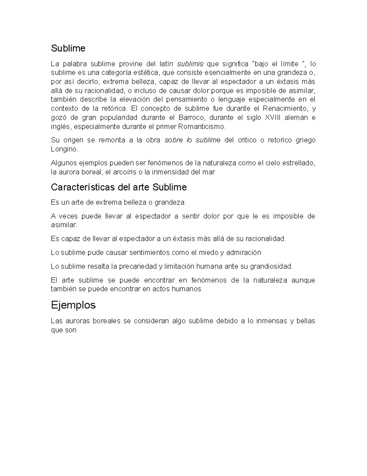 Trabajo artes ciencias - Sublime La palabra sublime provine del latín ...