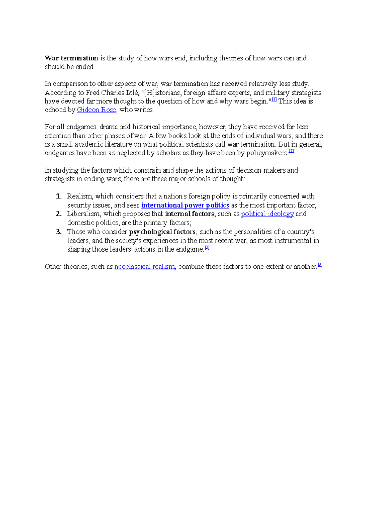 Global Politics - War Termination - War termination is the study of how ...