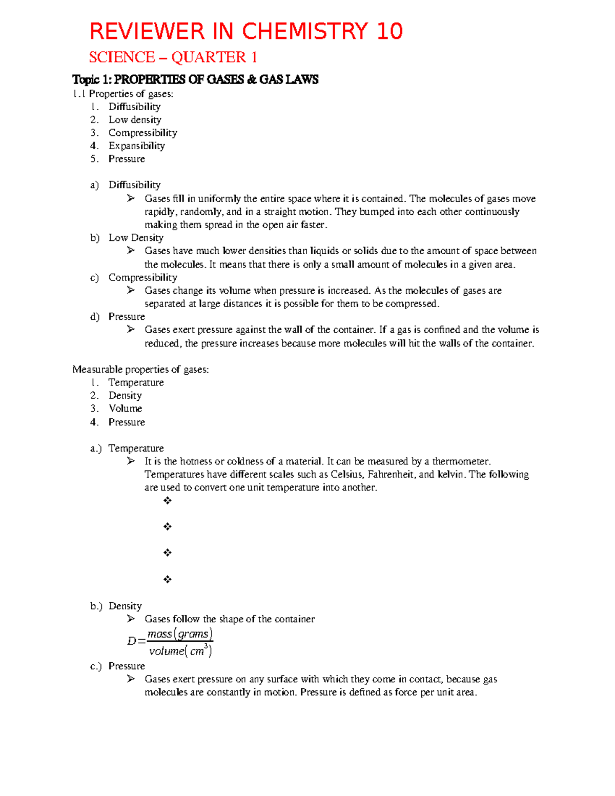 Chemistry-10 - chemistry reviewer of summarized topics - SCIENCE ...