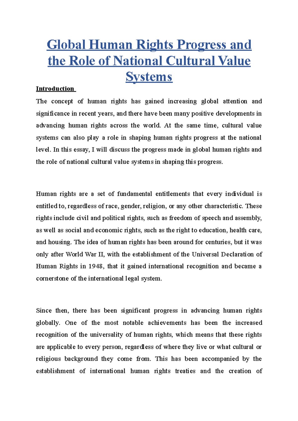 Global Human Rights Progress and the Role of National Cultural Value ...