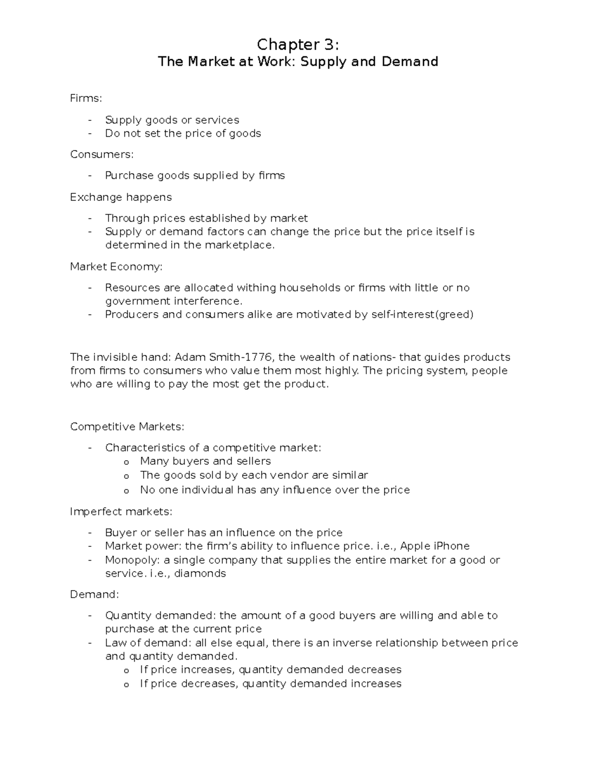 Chapter 3 - Supply and demand, market economy, monopolies. - The Market ...