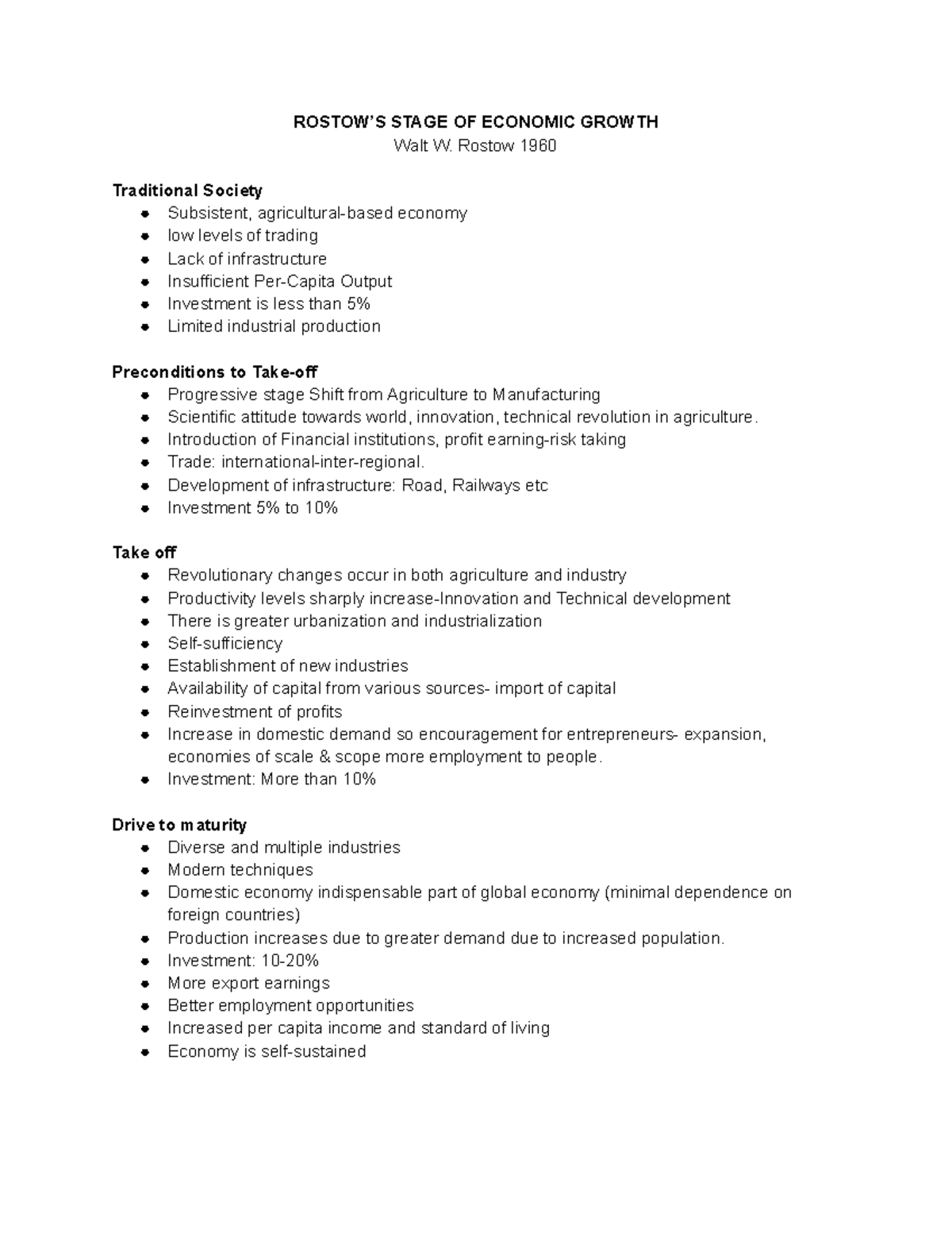 Rostow's stage of economic growth - ROSTOW’S STAGE OF ECONOMIC GROWTH ...