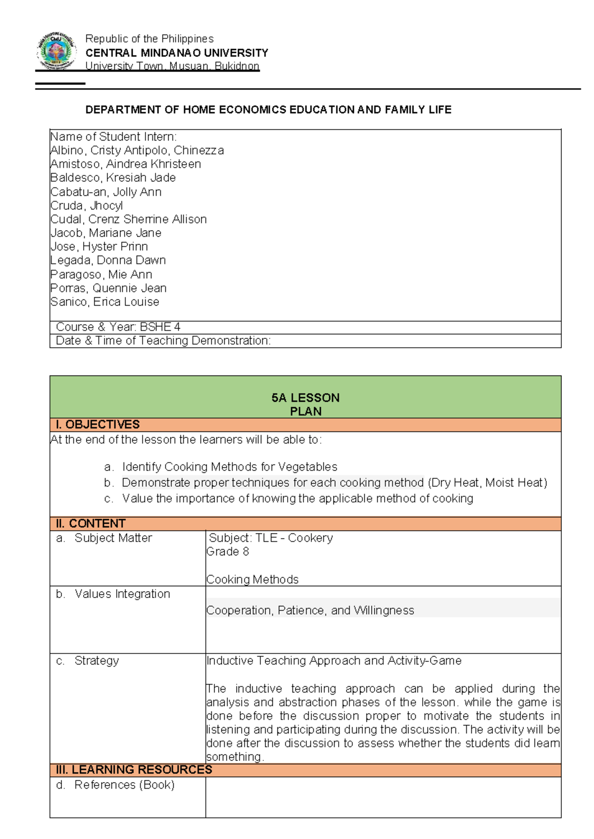 5A Lesson Plan Finalism - Republic of the Philippines CENTRAL MINDANAO ...