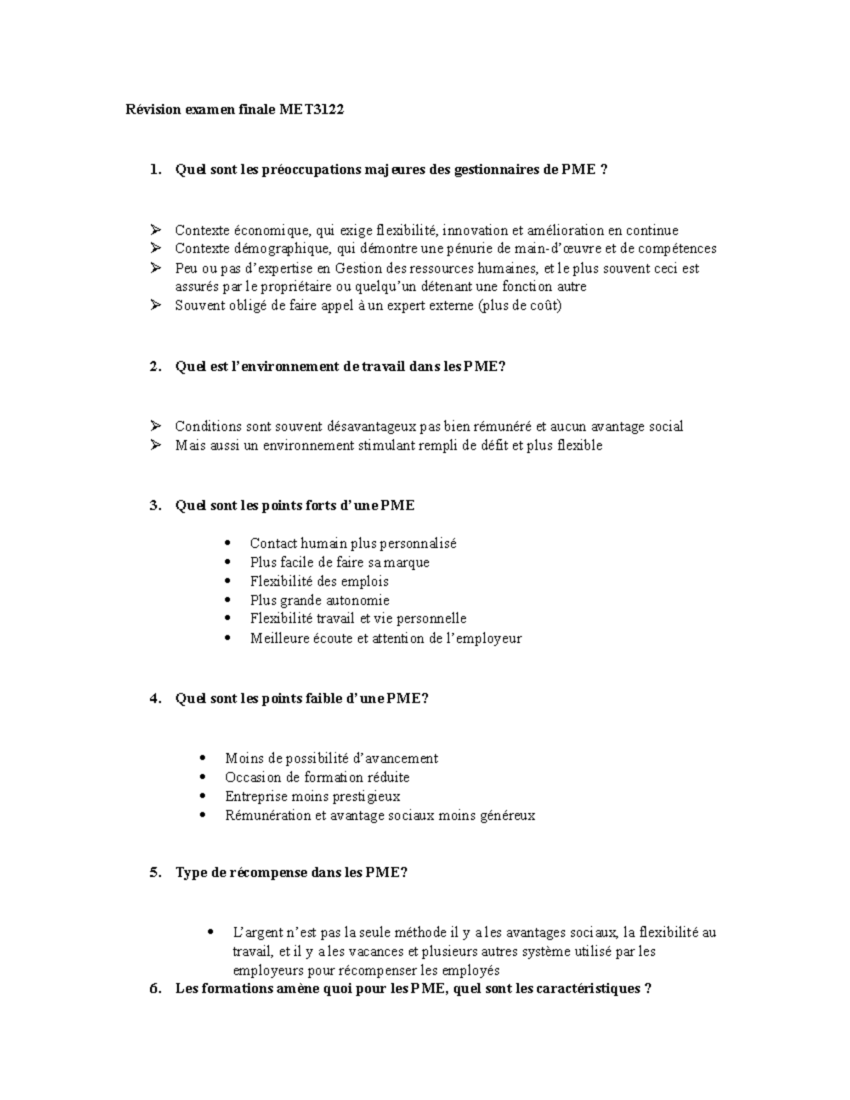 Révision examen finale MET3122 [9503] - Révision examen finale MET Quel ...