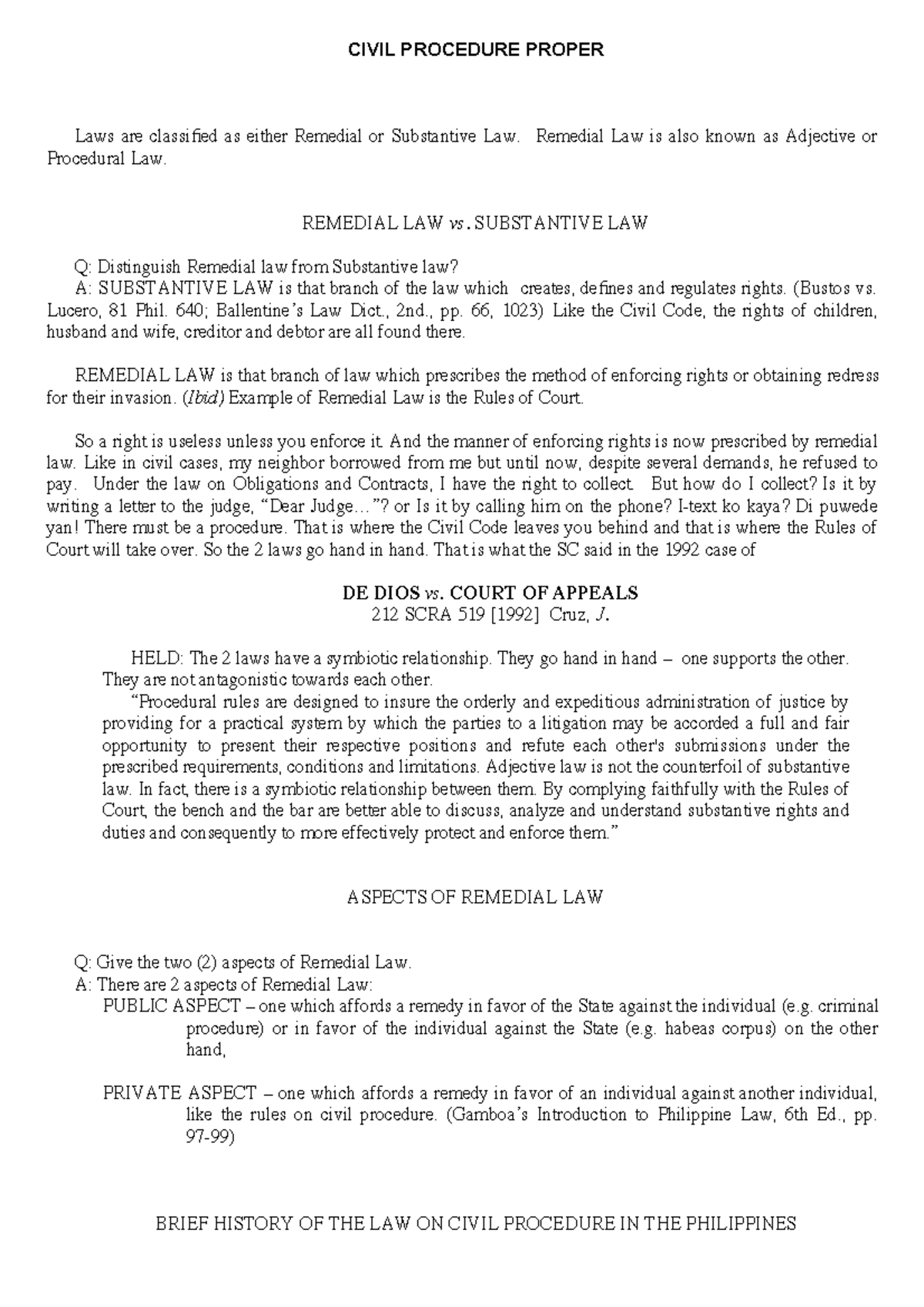 06 Civ Proc Proper philippines - CIVIL PROCEDURE PROPER Laws are ...