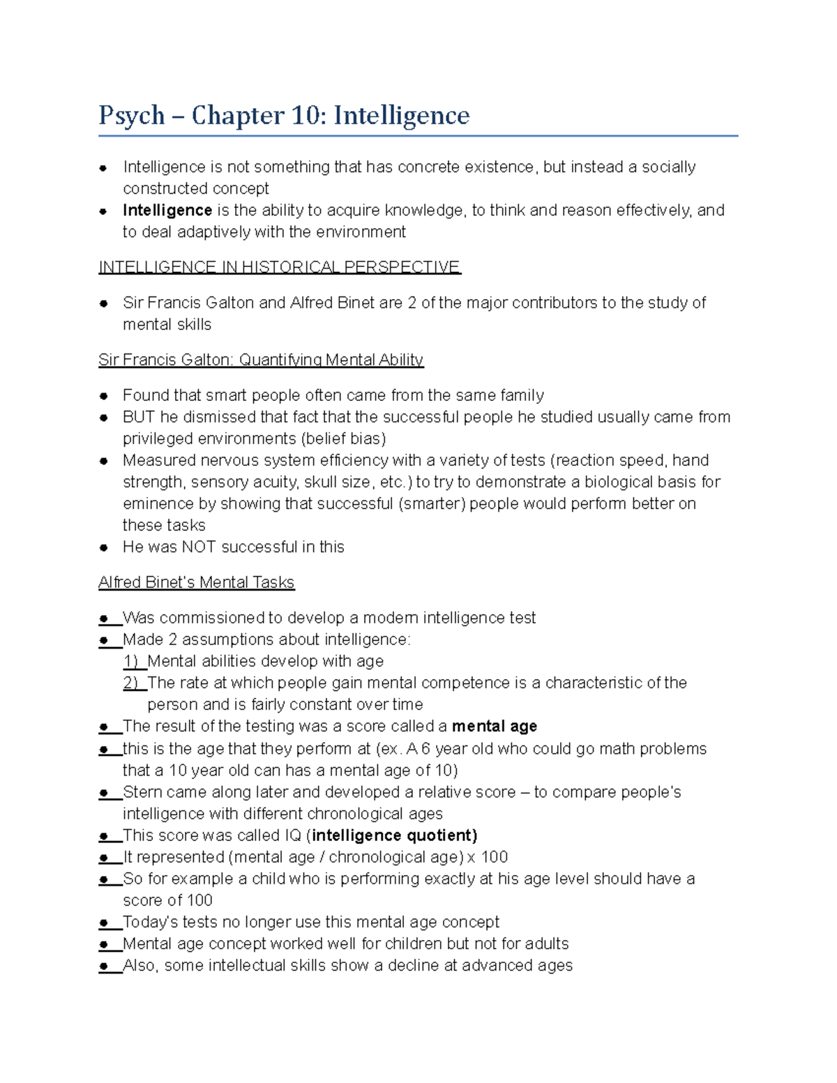 Psych – Chapter 10 Intelligence Textbook Notes - Psych – Chapter 10 ...