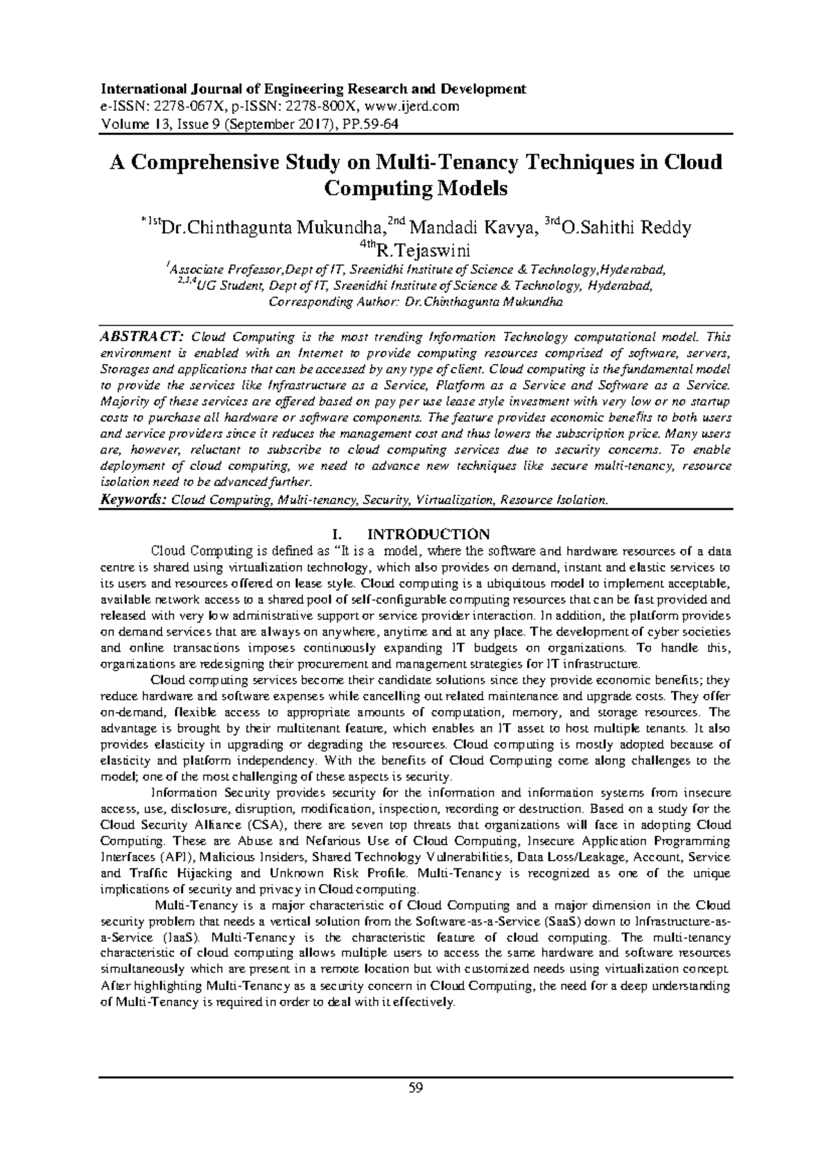 A Comprehensive Study on Multi-Tenancy Techniques in Cloud ...
