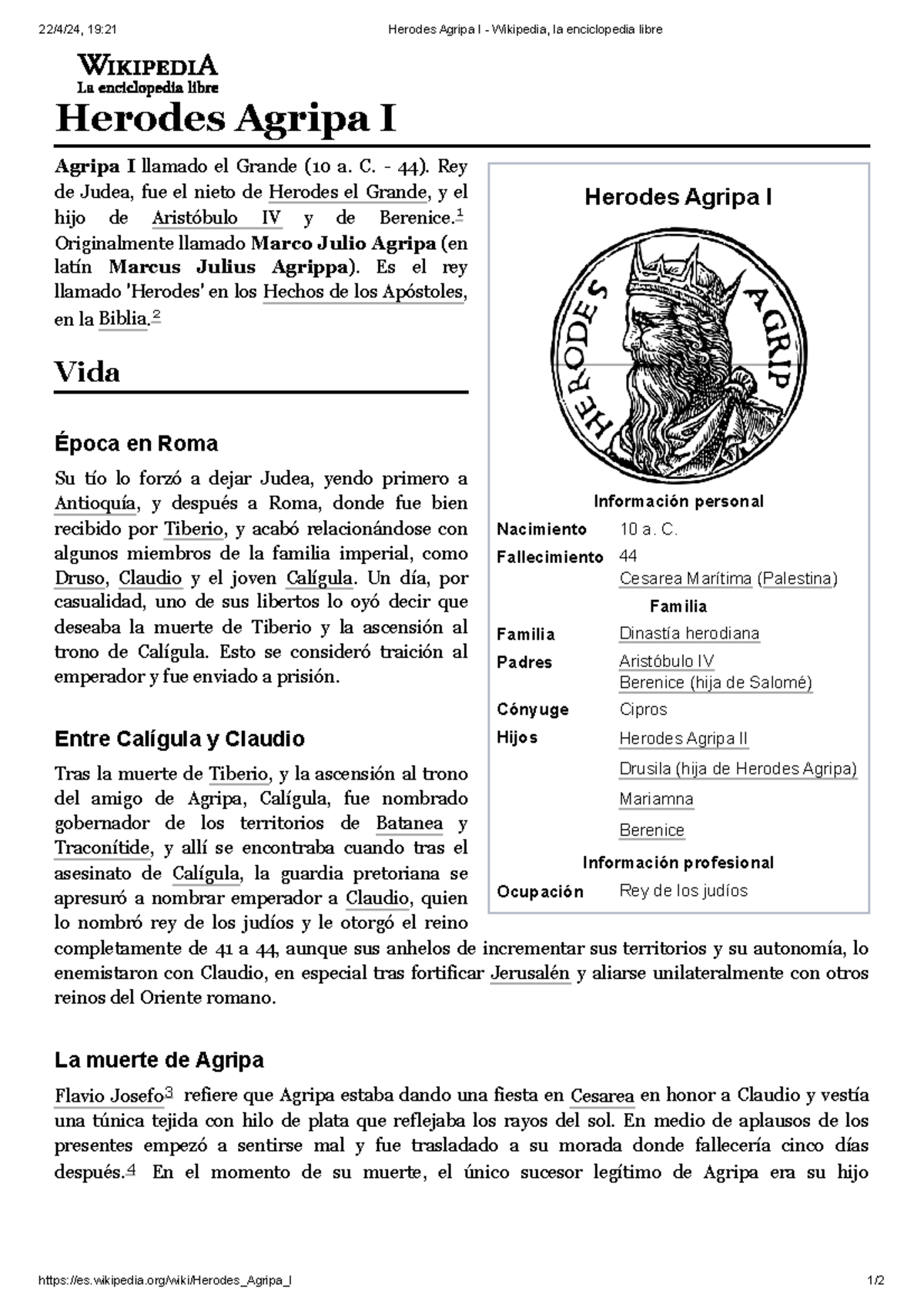 Herodes Agripa I - Wikipedia, la enciclopedia libre - wikipedia/wiki ...