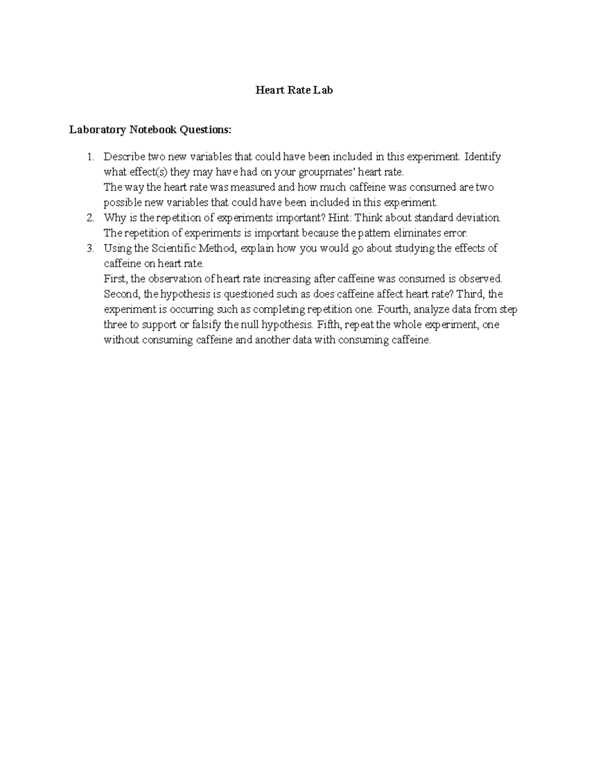 Heart Rate Lab - LAB - Heart Rate Lab Laboratory Notebook Questions ...