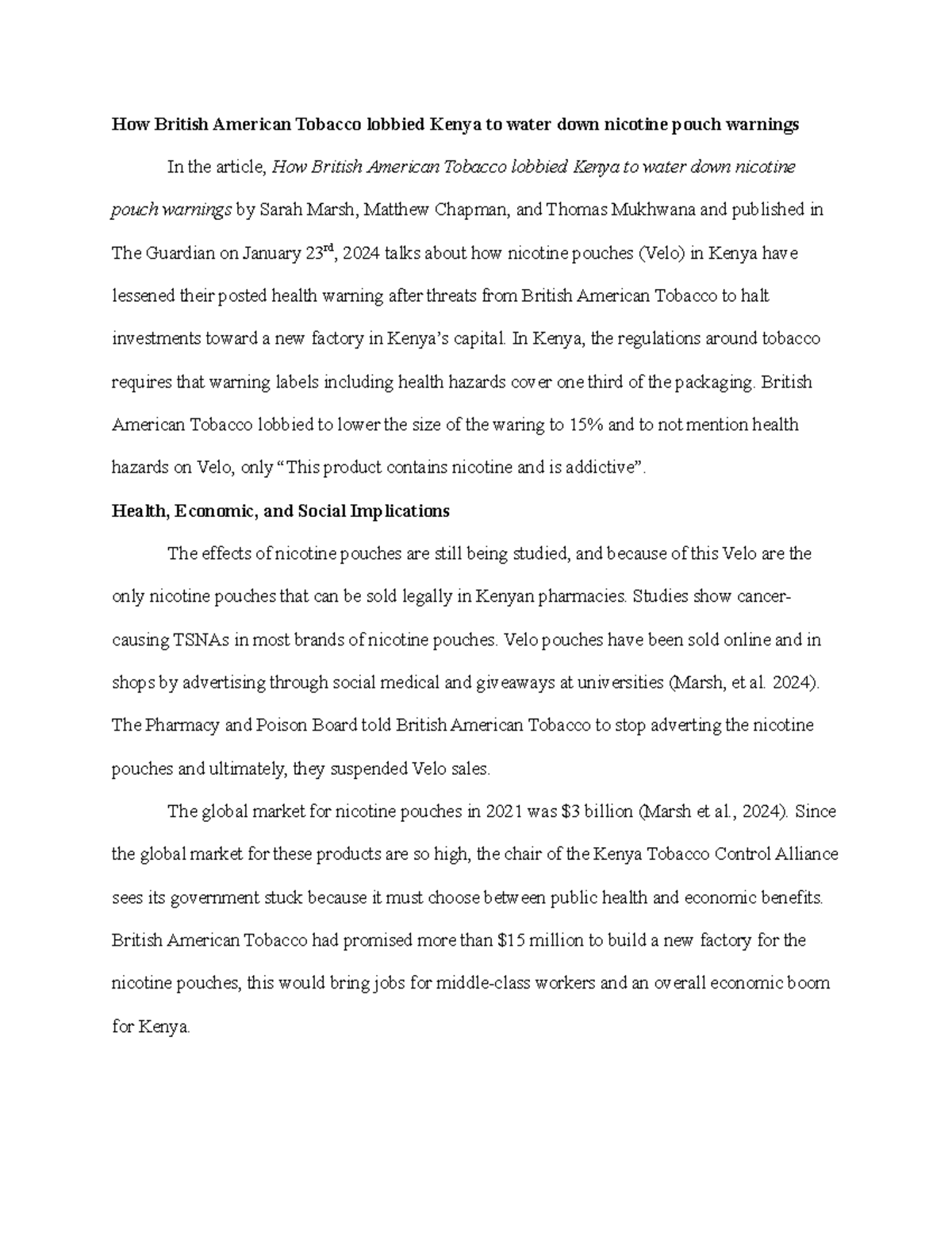 WNU 1 - Word News Update Assignment 1 - How British American Tobacco ...