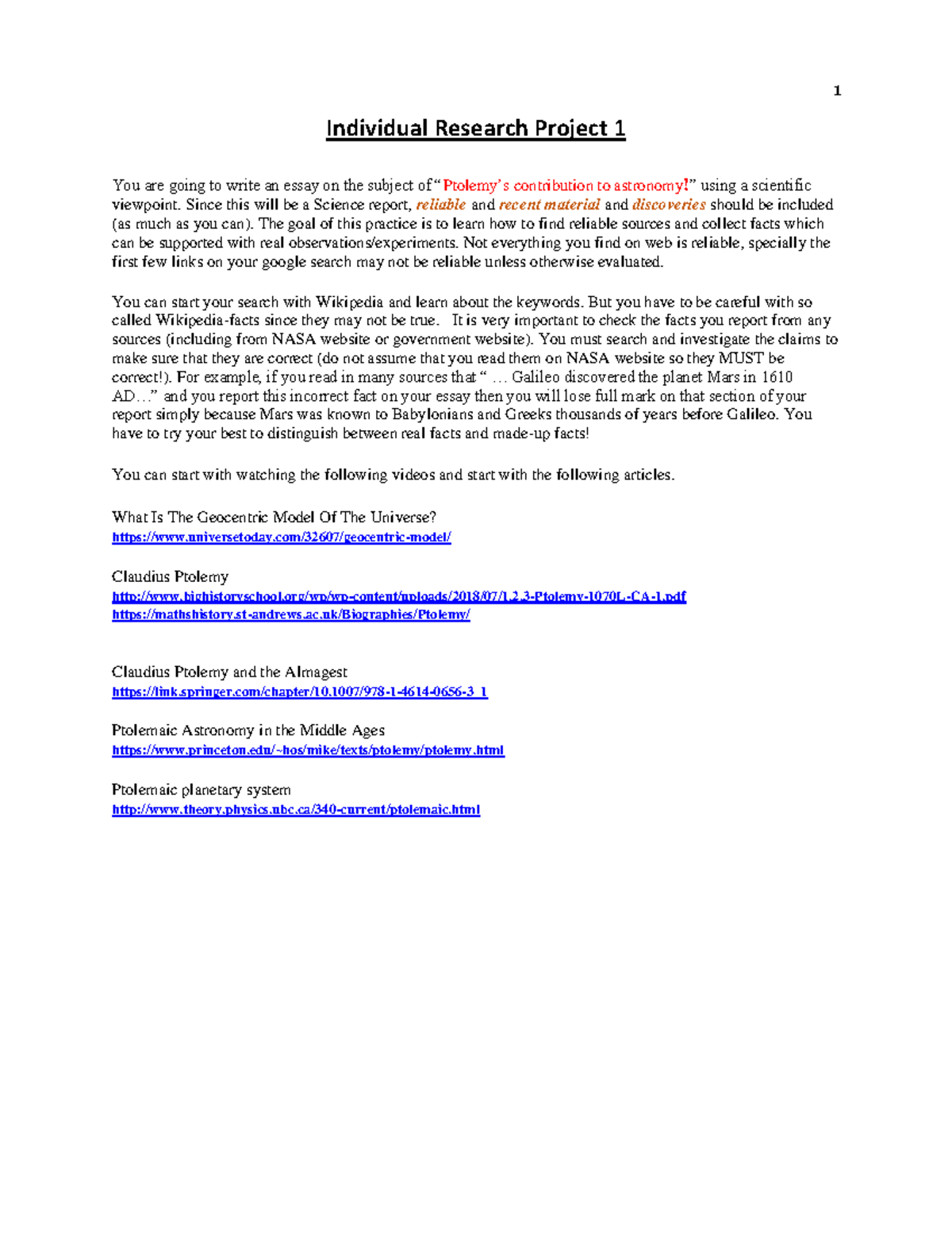 Research Project 1 Ptolemy Contribution To Astronomy Individual research-project-1-ptolemy-contribution-to-astronomy-individual