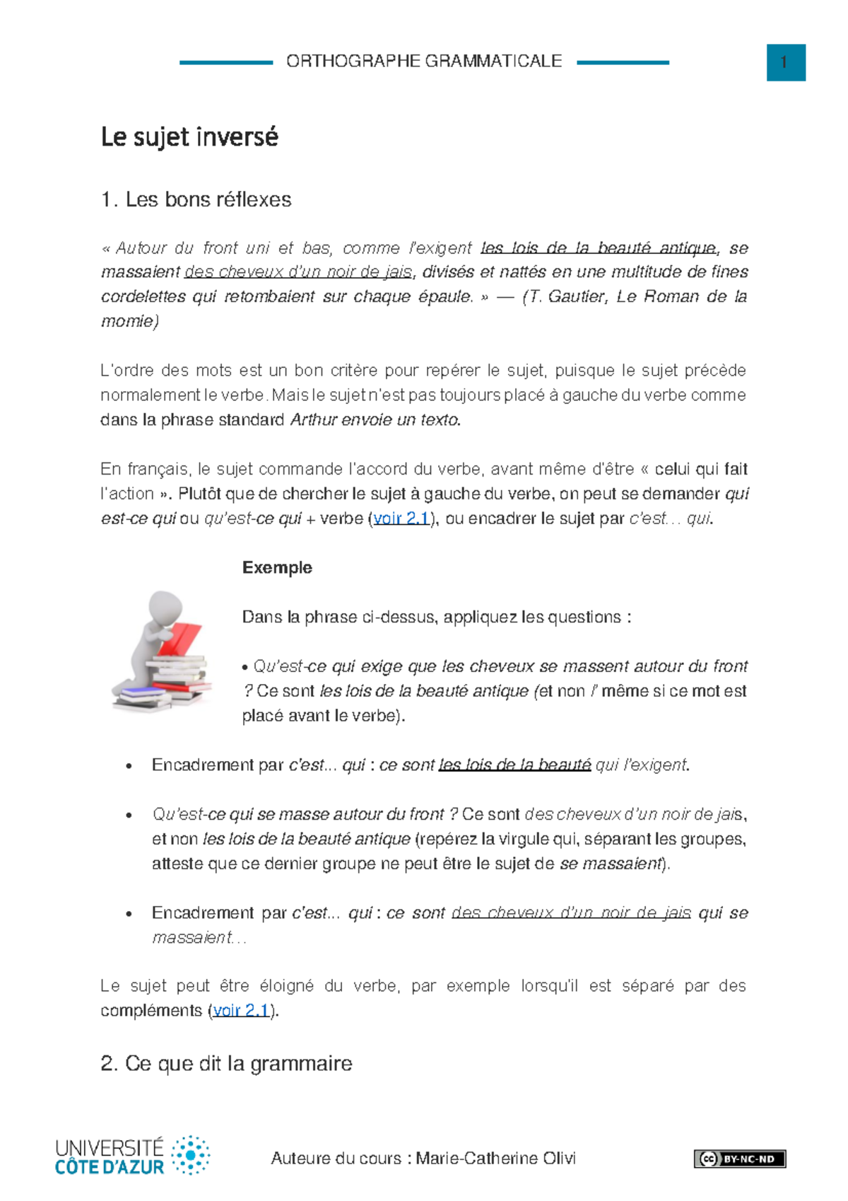 Cours de Français : Le Sujet Inversé - ORTHOGRAPHE GRAMMATICALE Auteure ...
