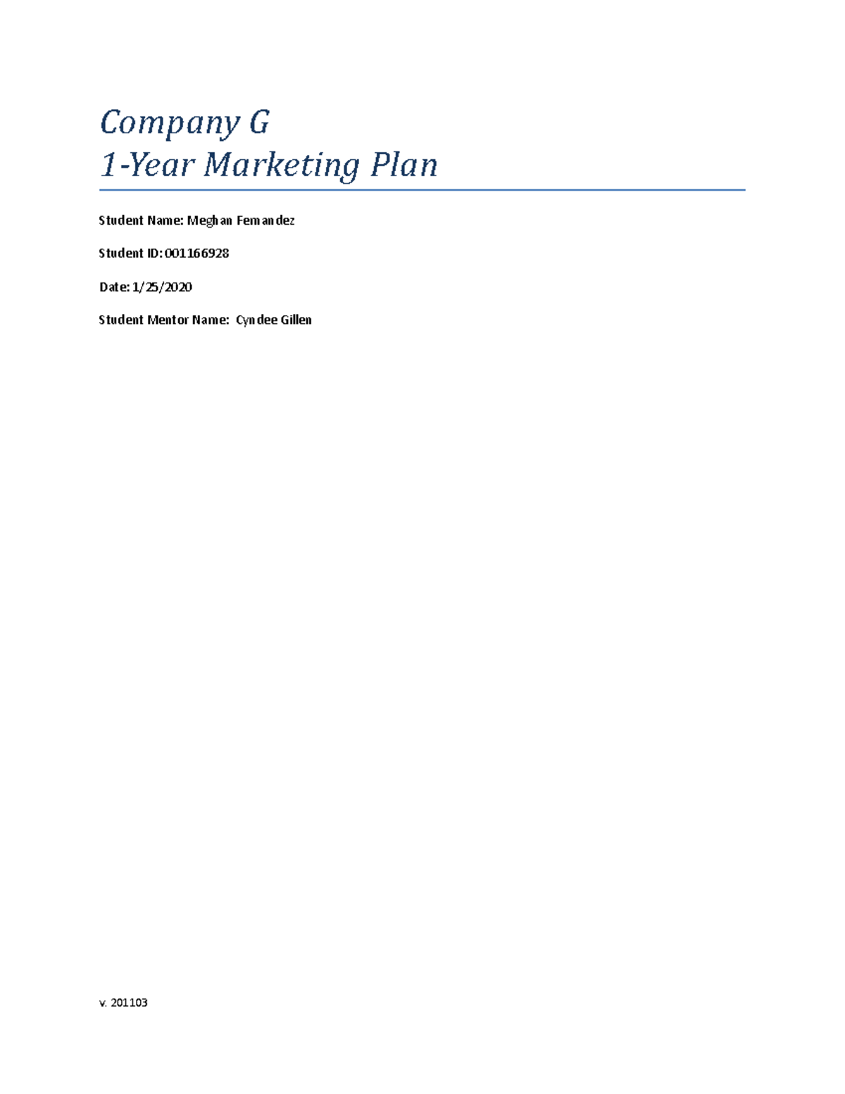 VZT1 Task 1 - VZT1 Task 1 PASSED - Company G 1-Year Marketing Plan ...