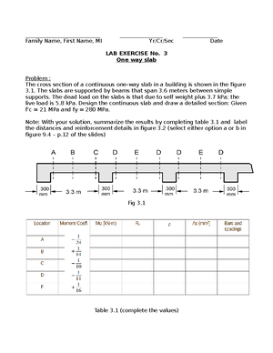 Exercise 3-one way slab - ____________________________ ________________ _____________ Family ...
