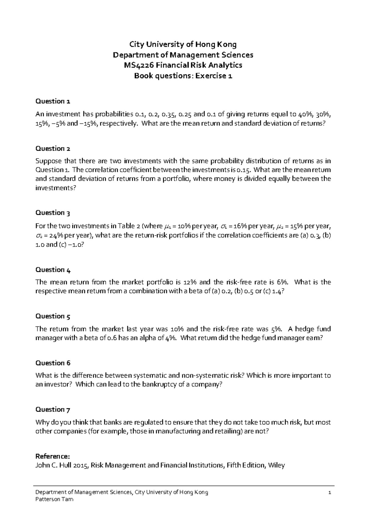 MS4226 Chapter 01 Exercise 01 - Department of Management Sciences, City University of Hong Kong ...