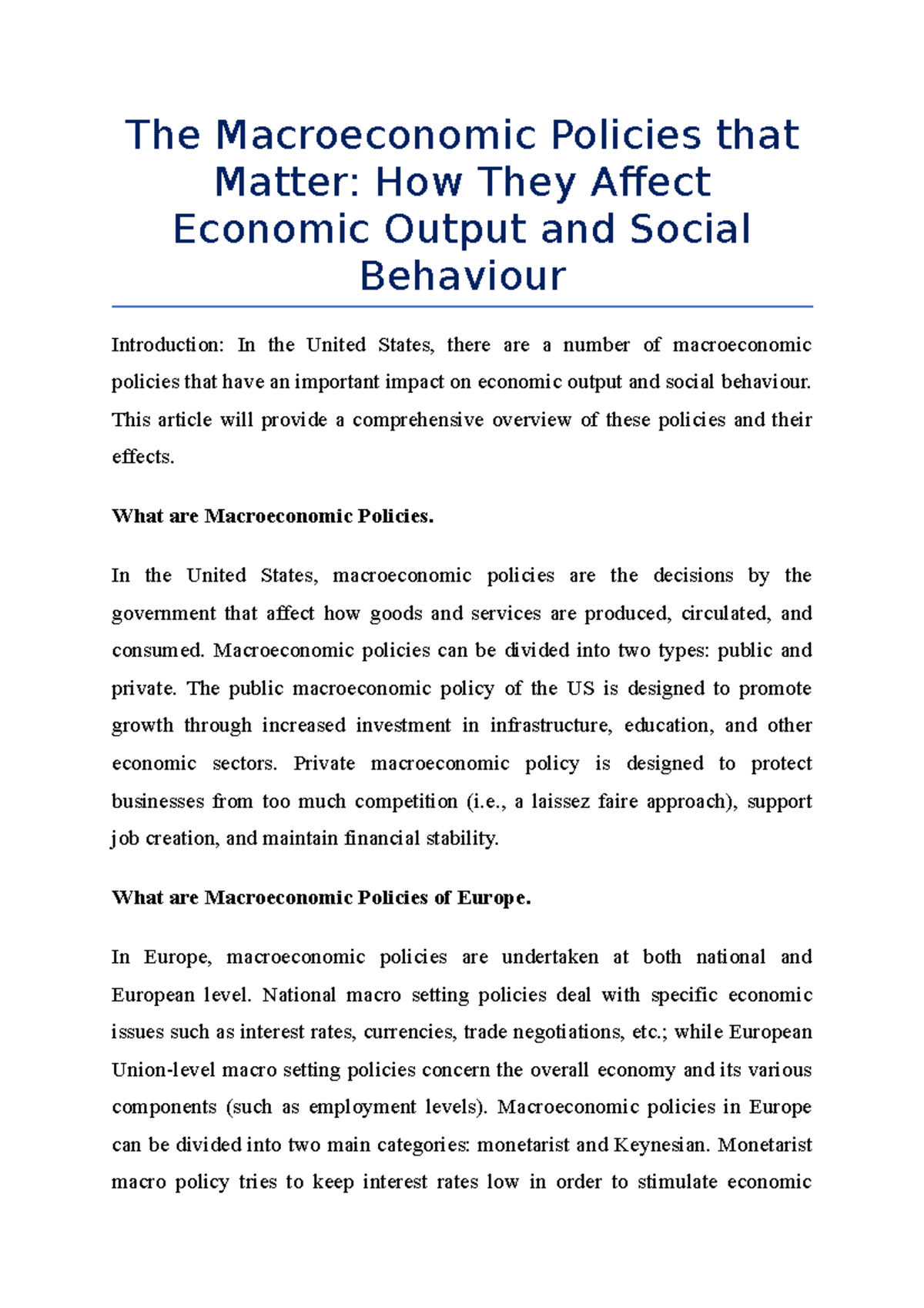 The Macroeconomic Policies that Matter, How They Affect Economic Output ...