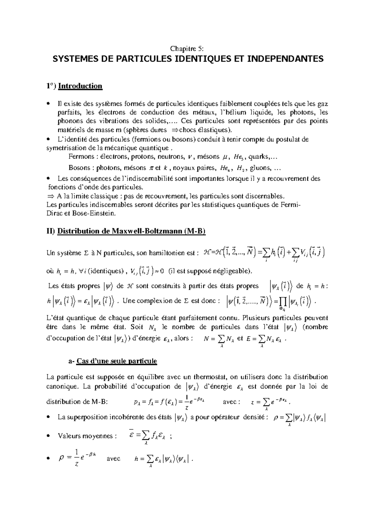 Chap 5 physique statistique - Chapitre 5: SYSTEMES DE PARTICULES ...
