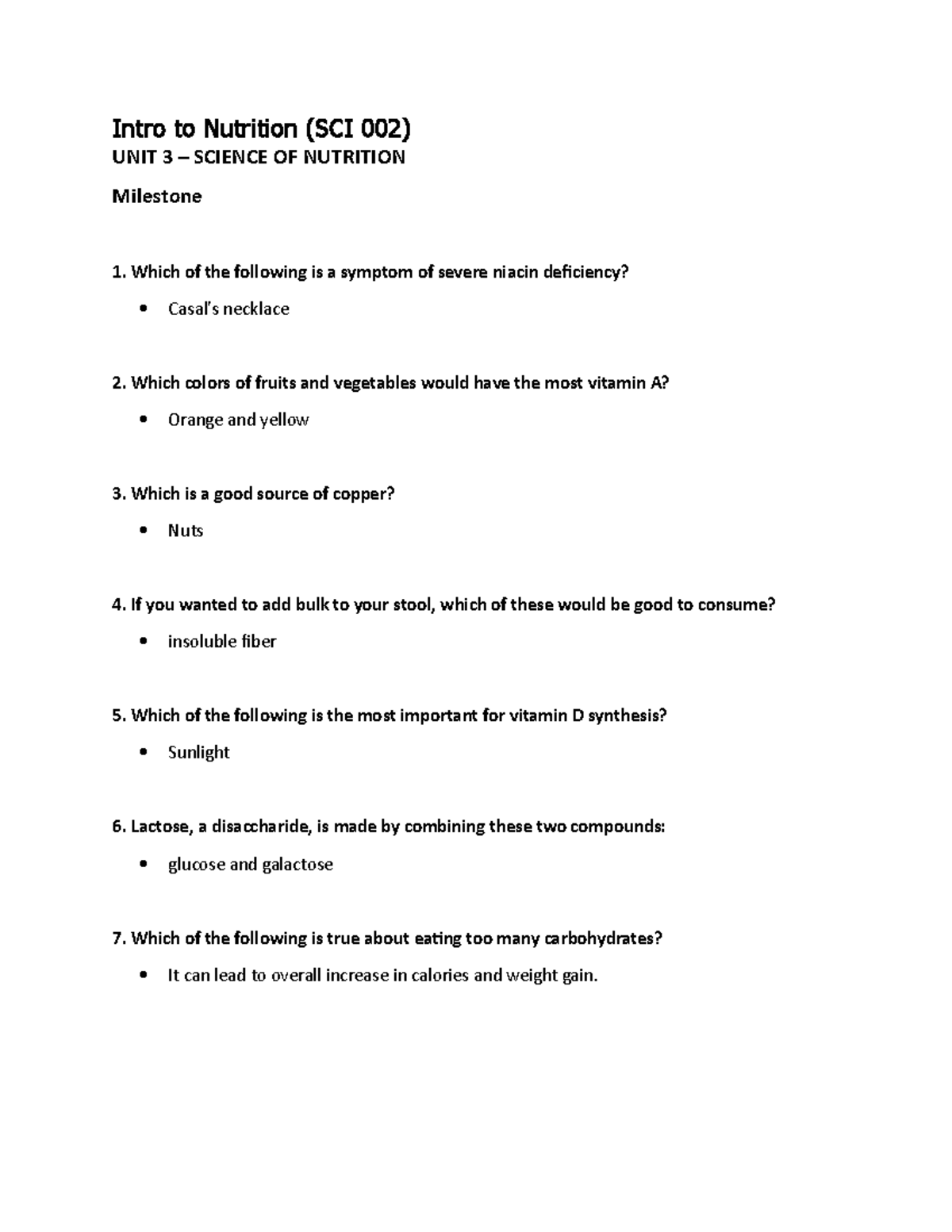 Intro to Nutri-SCI 002- Unit 3 Milestone - Intro to Nutrition (SCI 002 ...