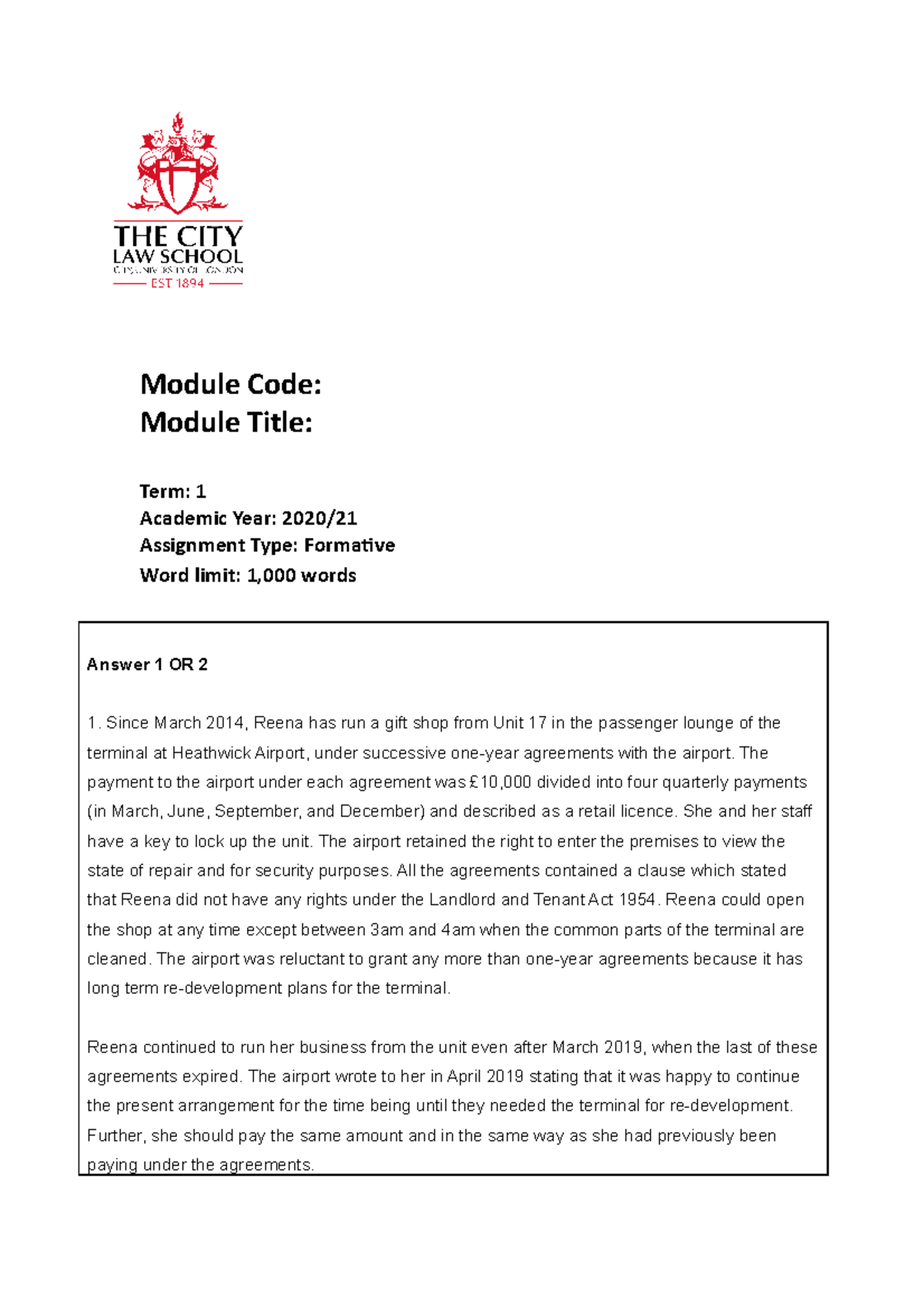 PropertyFormative - Module Code: Module Title: Term: 1 Academic Year ...