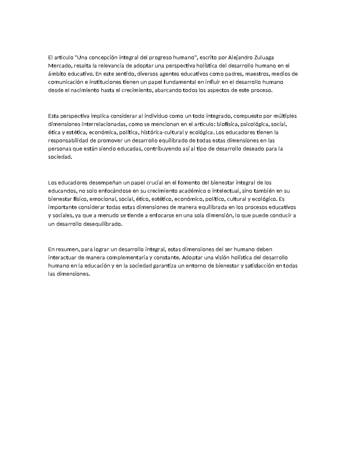 Concepcion Holistica - “UN CONCEPCIÓN HOLÍSTICA DEL DESARROLLO HUMANO ...
