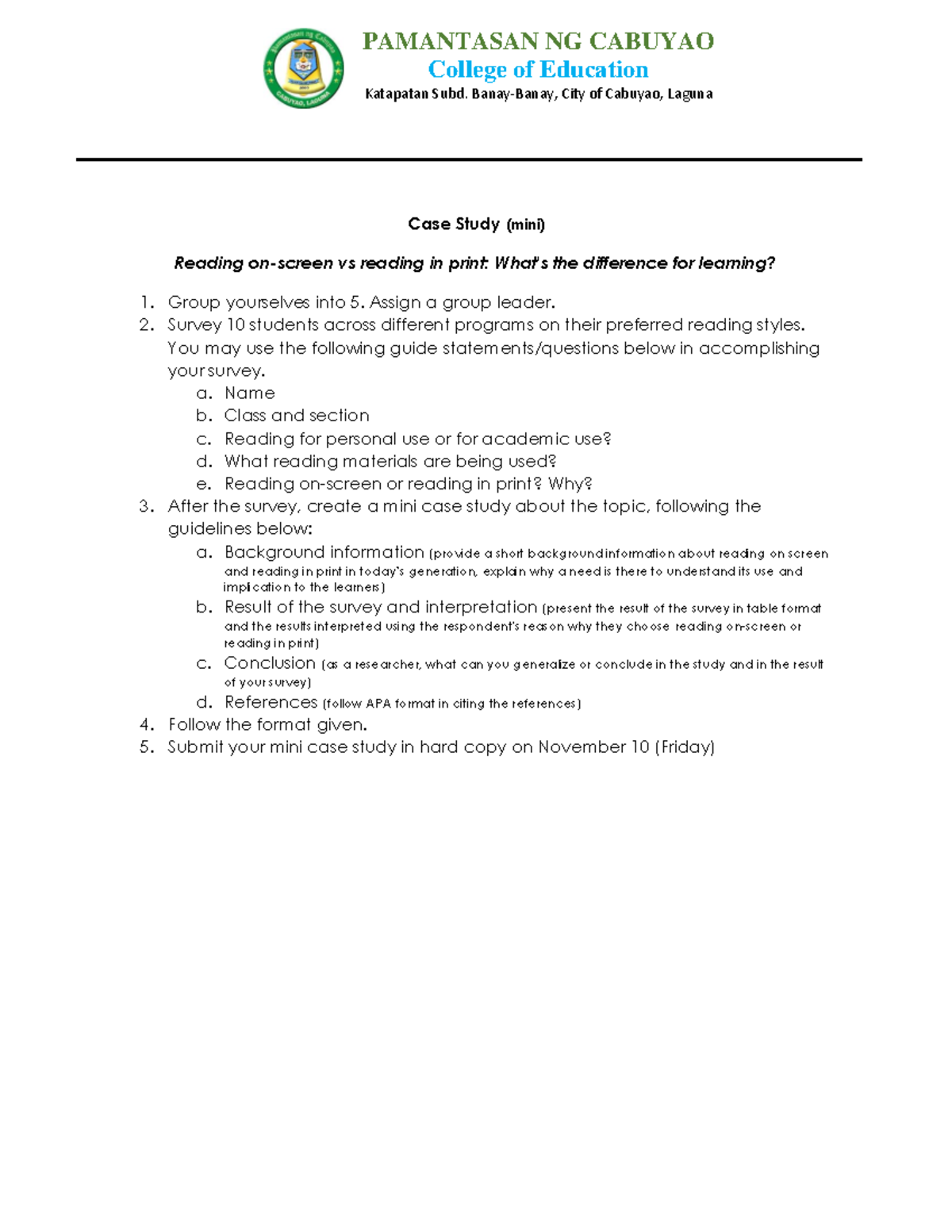 READ100-PRJ2-CASE Study - PAMANTASAN NG CABUYAO College of Education ...